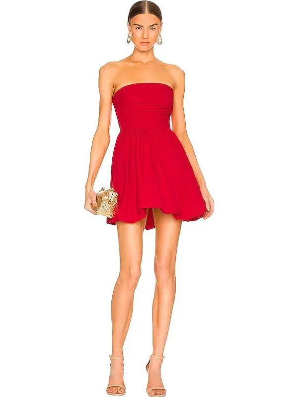 Amanda Uprichard Strapless Bubble Skirt Dress - Red