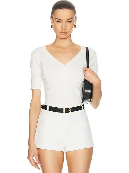 Matthew Bruch Polo Rib Knit Crop Top - White