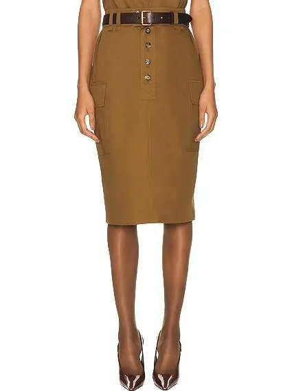 Saint Laurent Cargo Belted Midi Skirt - Kaki