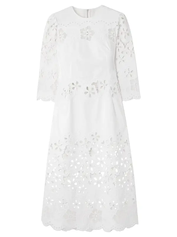 Dolce & Gabbana Scalloped Broderie Anglaise Cotton-poplin Midi Dress - White