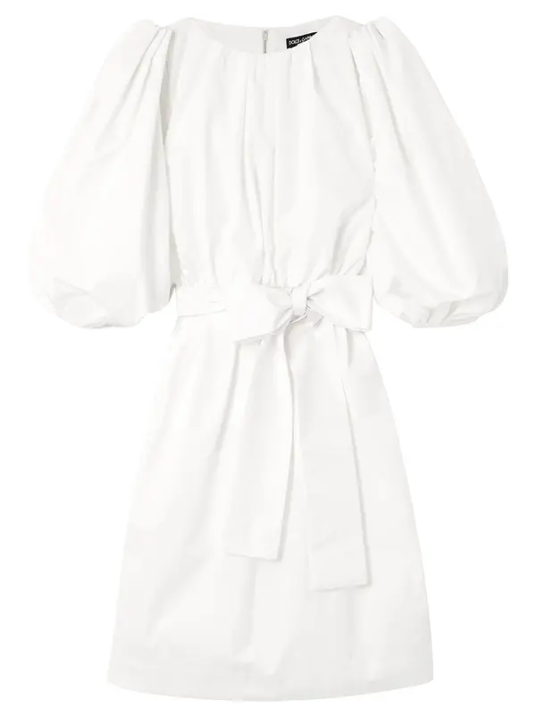 Dolce & Gabbana Belted Pleated Cotton-poplin Midi Dress - White