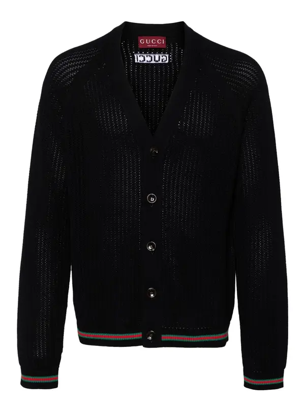 Gucci Web-stripe Trim Cardigan - Blue