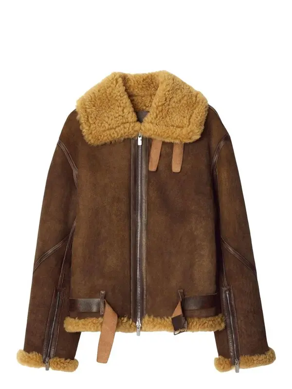 Burberry Shearling-trim Leather Jacket - Brown