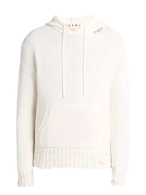 Marni Distressed Knit Logo Hoodie - White