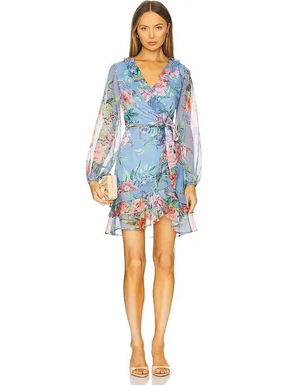 Bardot Triple Frill Dress - Bold Blue Floral