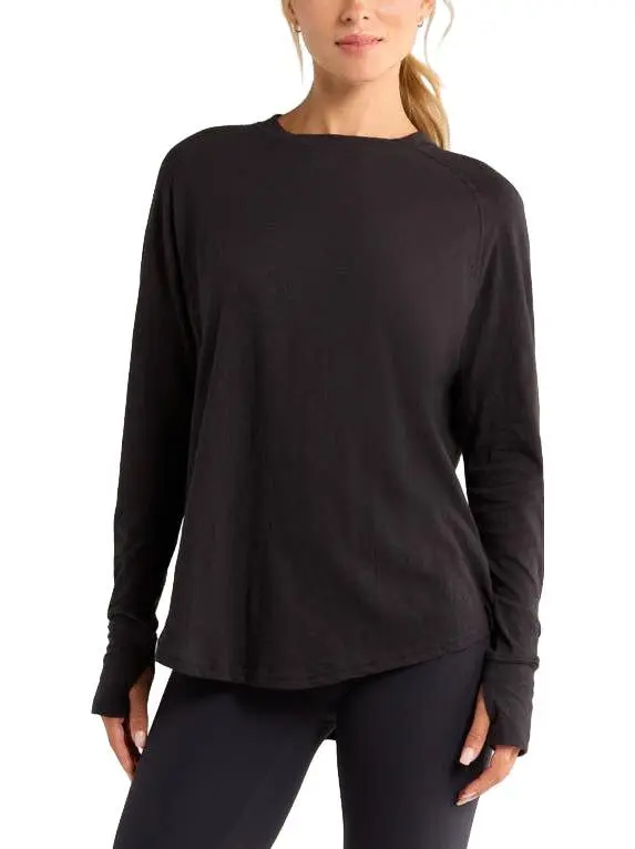 Zella Relaxed Washed 2.0 Long Sleeve Slub Tee - Black