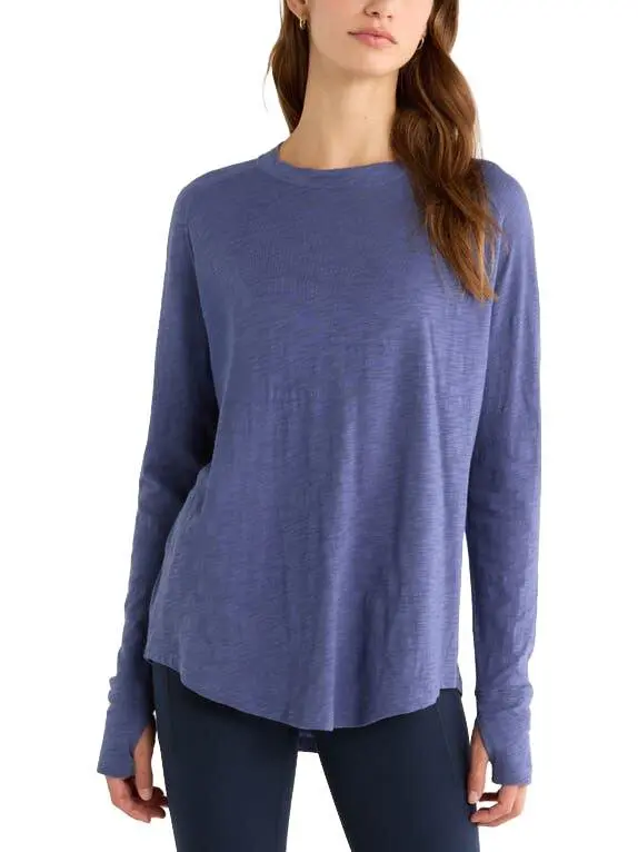 Zella Relaxed Washed 2.0 Long Sleeve Slub Tee - Blue Indigo