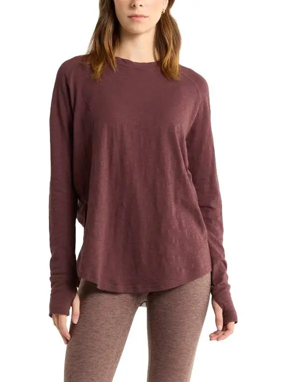 Zella Relaxed Washed 2.0 Long Sleeve Slub Tee - Burgundy Fudge