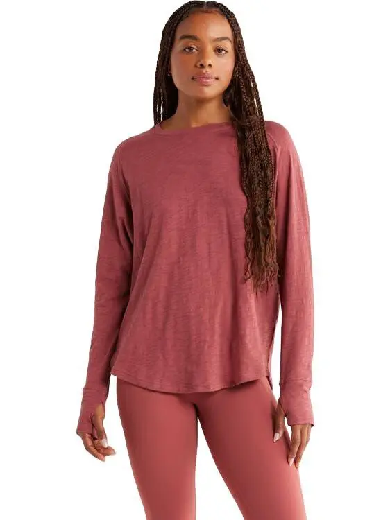 Zella Relaxed Washed 2.0 Long Sleeve Slub Tee - Red Jelly