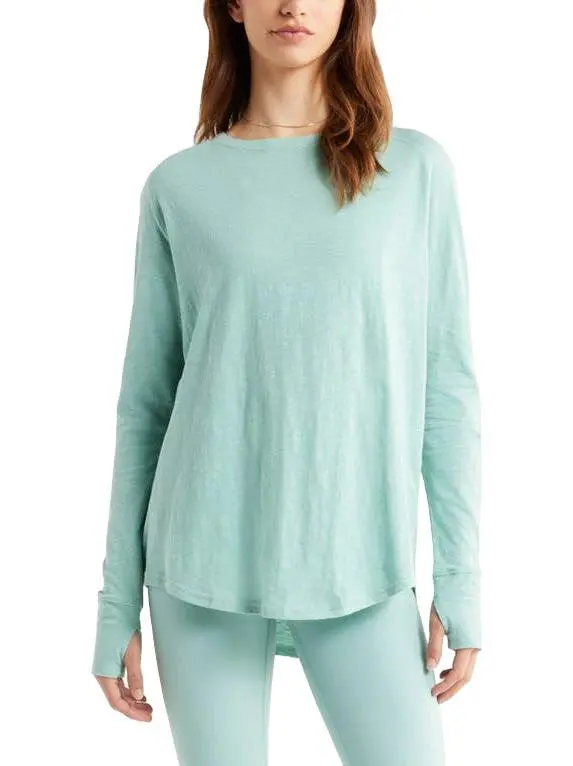 Zella Relaxed Washed 2.0 Long Sleeve Slub Tee - Teal Aquifer