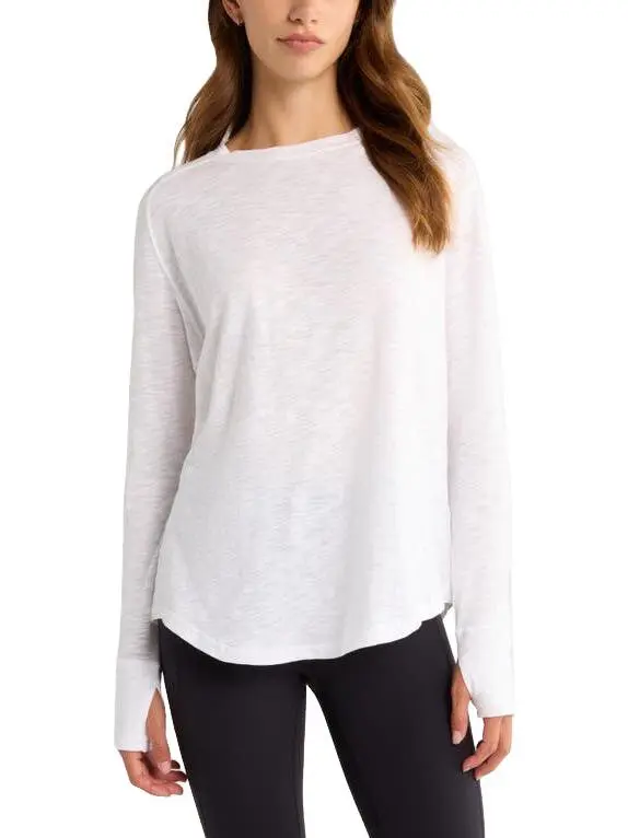 Zella Relaxed Washed 2.0 Long Sleeve Slub Tee - White