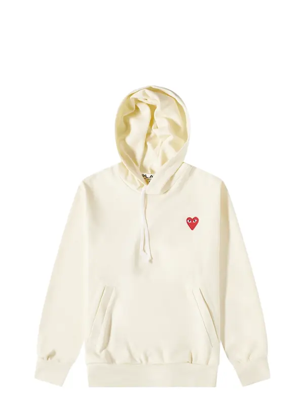 Play Comme Des Garcon Red Heart Pullover Hoodie - Ivory