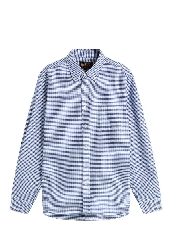 BEAMS Button Down Gingham Oxford Shirt - Blue
