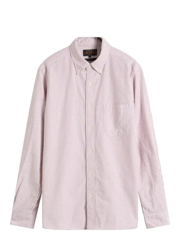 BEAMS Button Down Candy Stripe Shirt - Wine