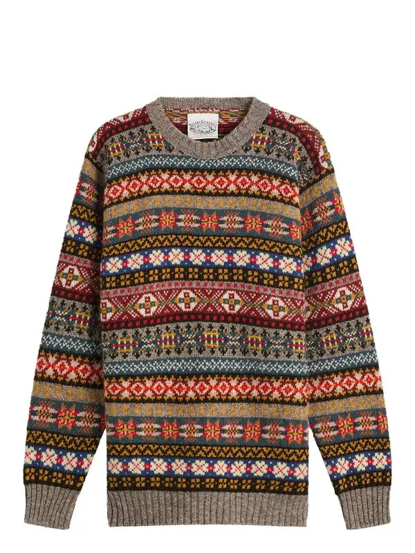 JAMIESON'S OF SHETLAND Fair Isle Crew Knit - Steel Grey