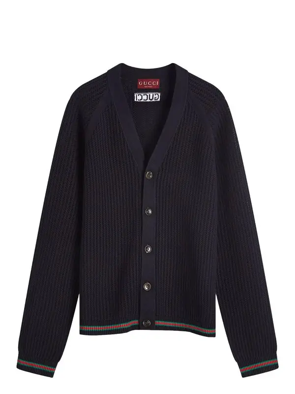 Gucci Grg Trim Cotton Cardigan - Navy/green/red