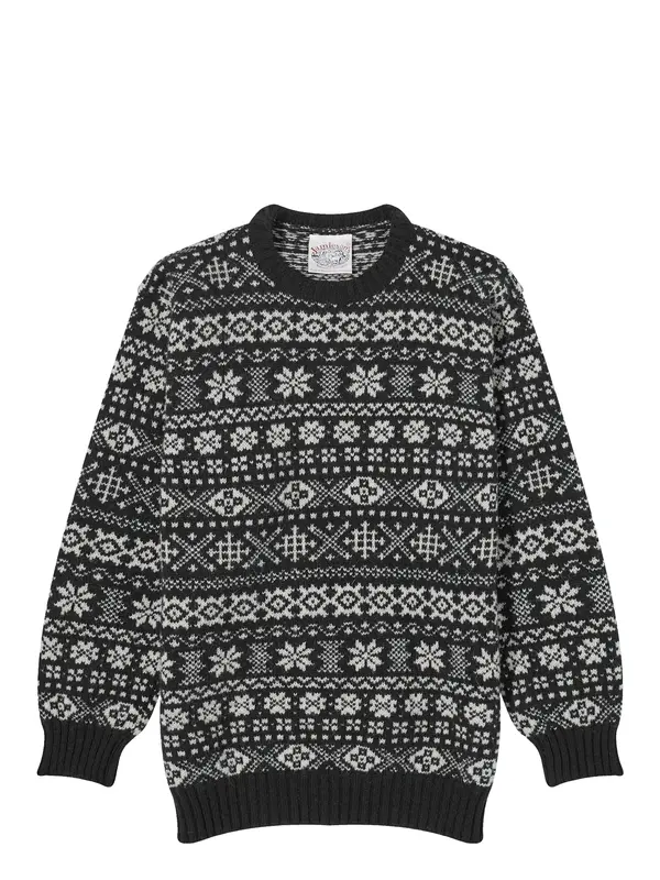 JAMIESON'S OF SHETLAND Snowflake Fair Isle Crew Knit - Black/white