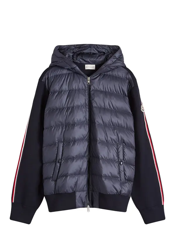 Moncler Down Knit Hooded Cardigan Jacket - Navy