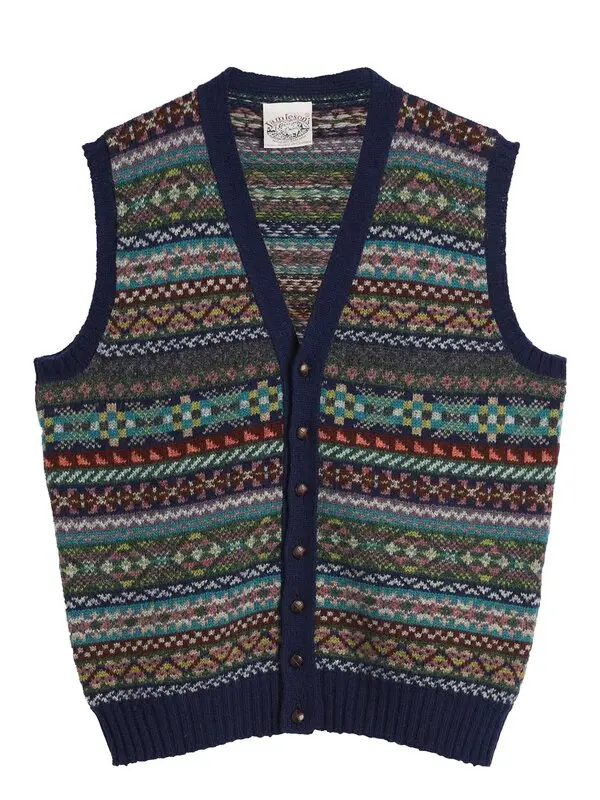 JAMIESON'S OF SHETLAND Fair Isle Button Through Vest - Eclipse