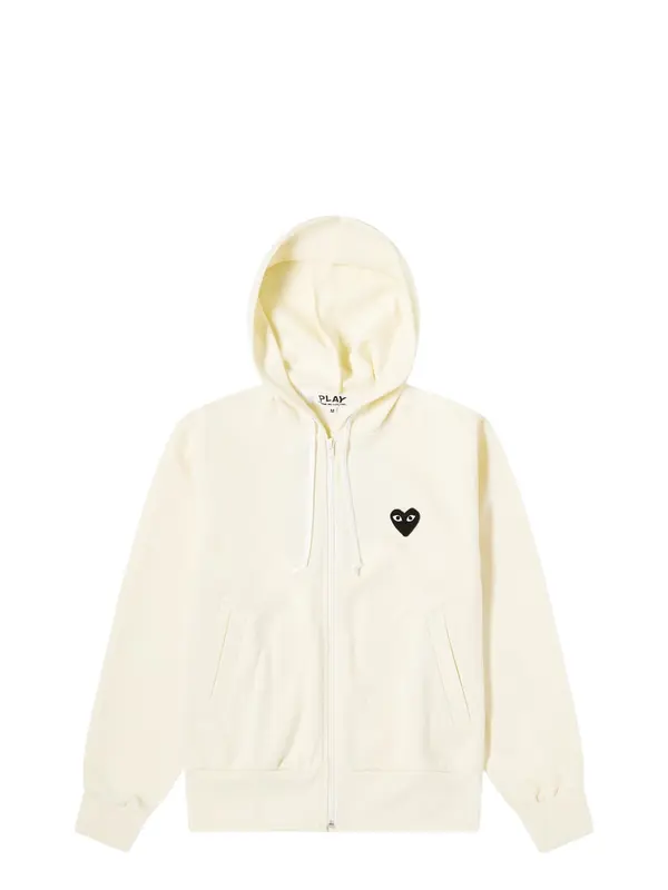 Play Comme Des Garcon Heart Full Zip Hoodie - Ivory
