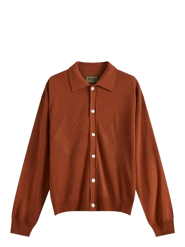 UNIFORM BRIDGE Argyle Collar Cardigan - Brick
