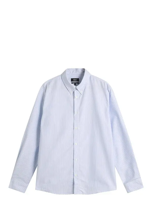 A.p.c. Greg Logo Button Down Stripe Shirt - Blue