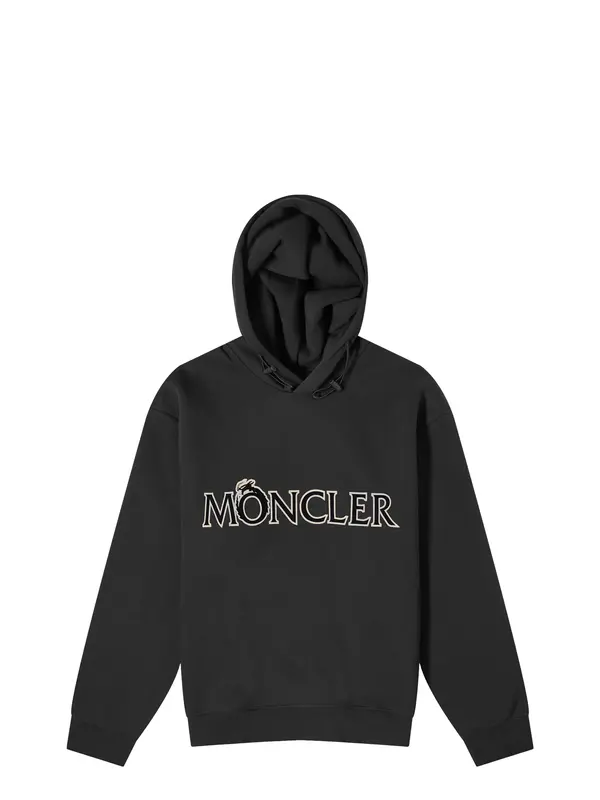 Moncler Dragon Flocked Logo Popover Hoodie - Black