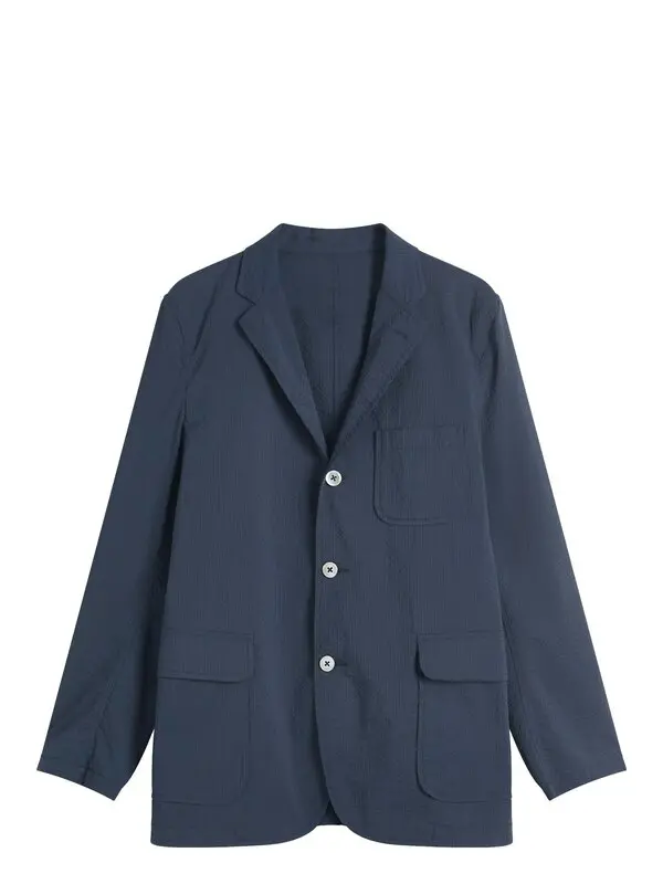 BEAMS 3 Button Coolmax® Seersucker Blazer - Navy
