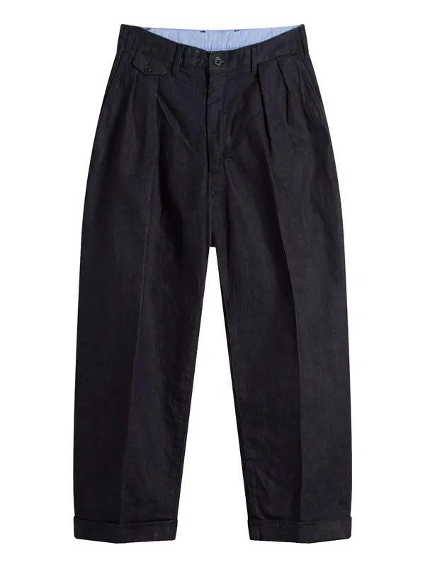 BEAMS 2 Pleat Tapered Denim Trousers - Indigo
