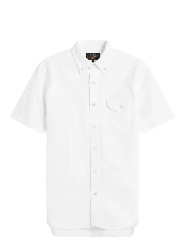 BEAMS Button Down Short Sleeve Oxford Shirt - White