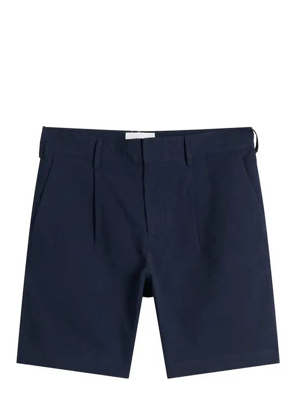 WAX LONDON Linton Pleat Seersucker Shorts - Navy