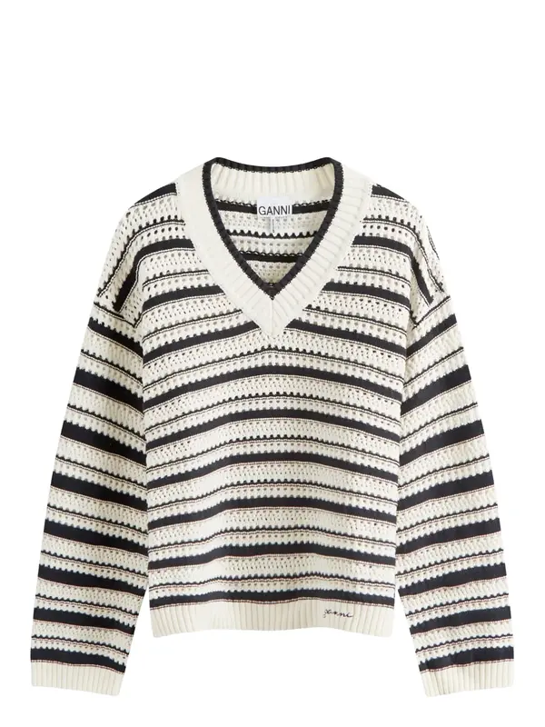 GANNI V-neck Striped Jumper - Multicolour