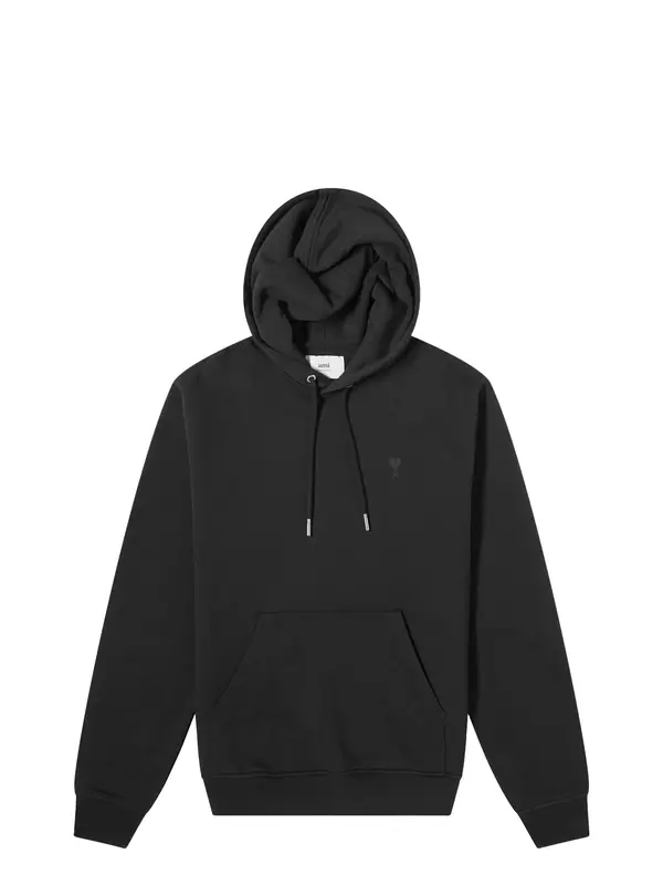 Ami Tonal Heart Hoodie - Wool Tricotine Black