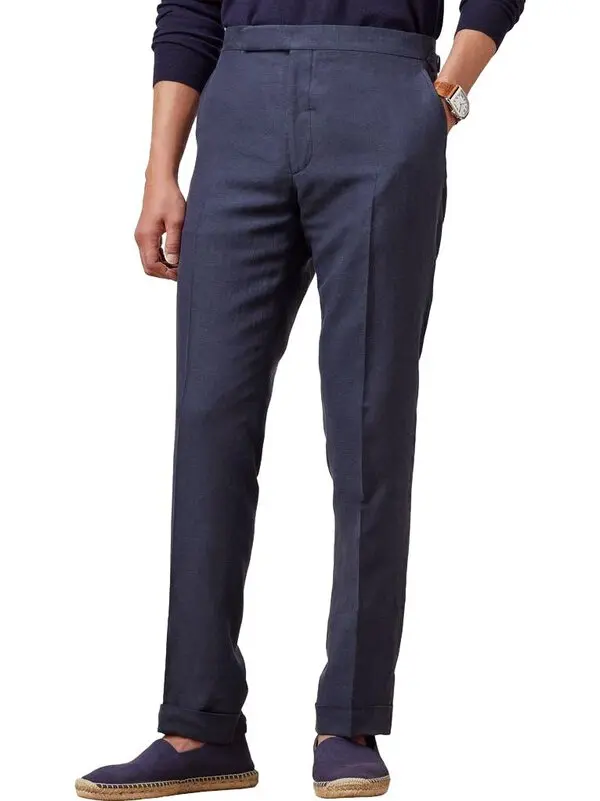 Ralph Lauren Gregory Straight Fit Silk And Linen Trousers - Navy