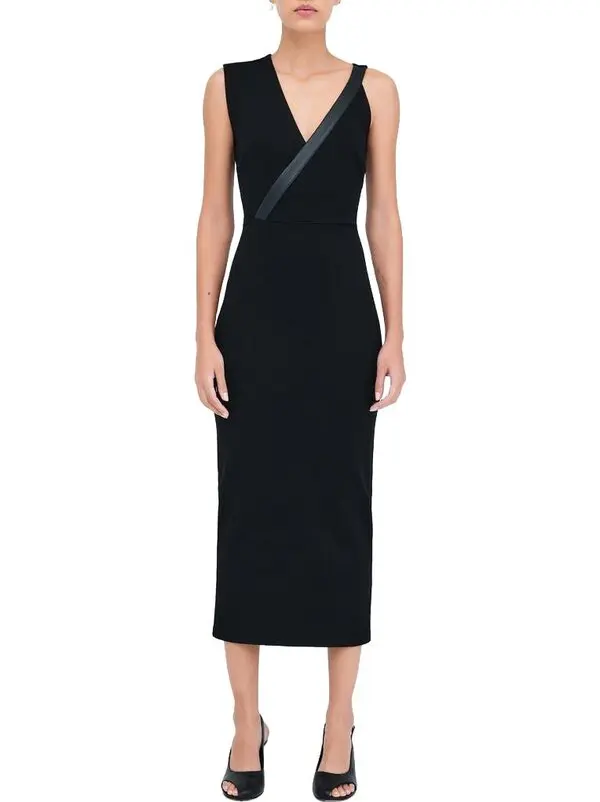 MARCELLA Carlton Asymmetric Sheath Midi Dress - Black