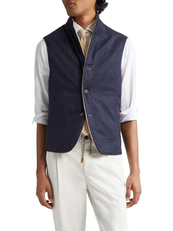 Eleventy Reversible Silk & Cashmere Vest - Blue Sand