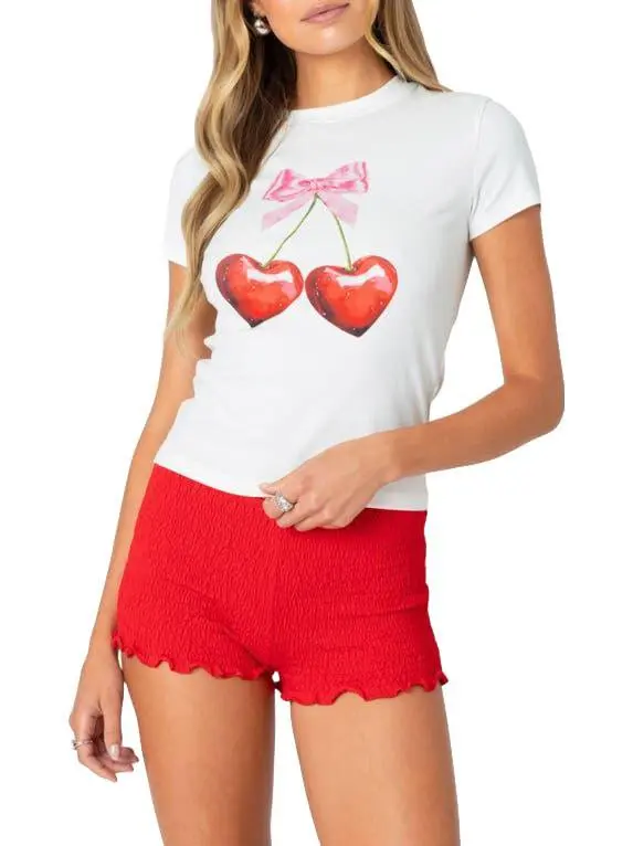 EDIKTED Cherry Heart Graphic T-shirt - White