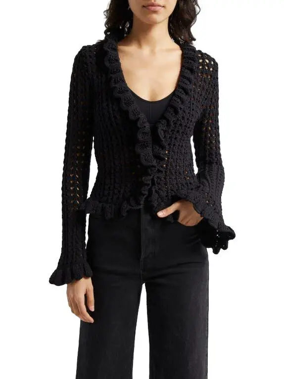 L'Agence Solaris Open Stitch Cotton-blend Cardigan - Black