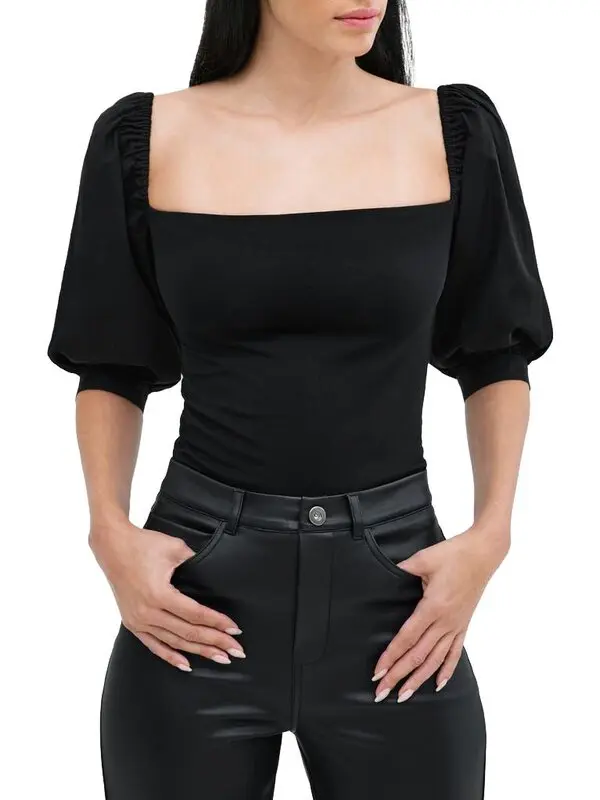 MARCELLA Alana Mixed Media Top - Black