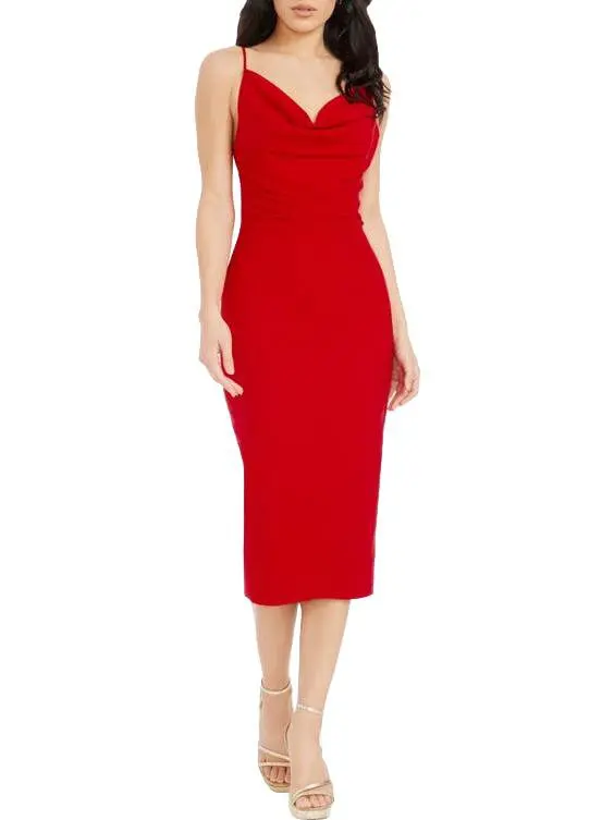 Dress The Population Nikki Cowl Neck Midi Dress - Rouge