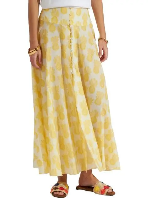 La DoubleJ Ariel Printed Skirt - Pineapple Sunflower White