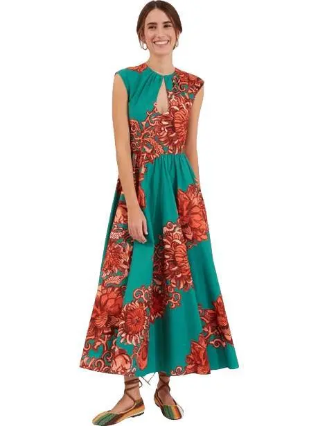 La DoubleJ Keyhole Printed Dress - Anemone Ghirlanda Green