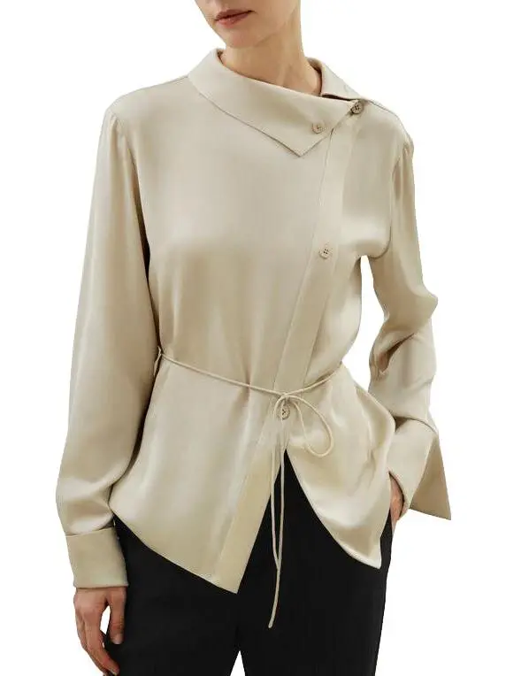 Lilysilk Asymmetrical Shirt With Waist Tie - Cream