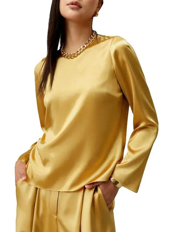 Lilysilk Minimalist Long-sleeve Silk Top - Lemon Drop