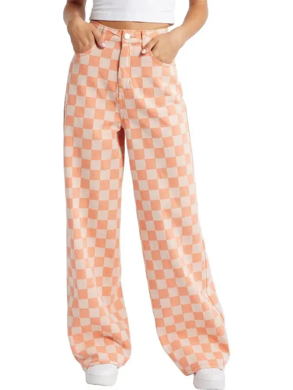 Nasty Gal Checkerboard Print Pants - Orange