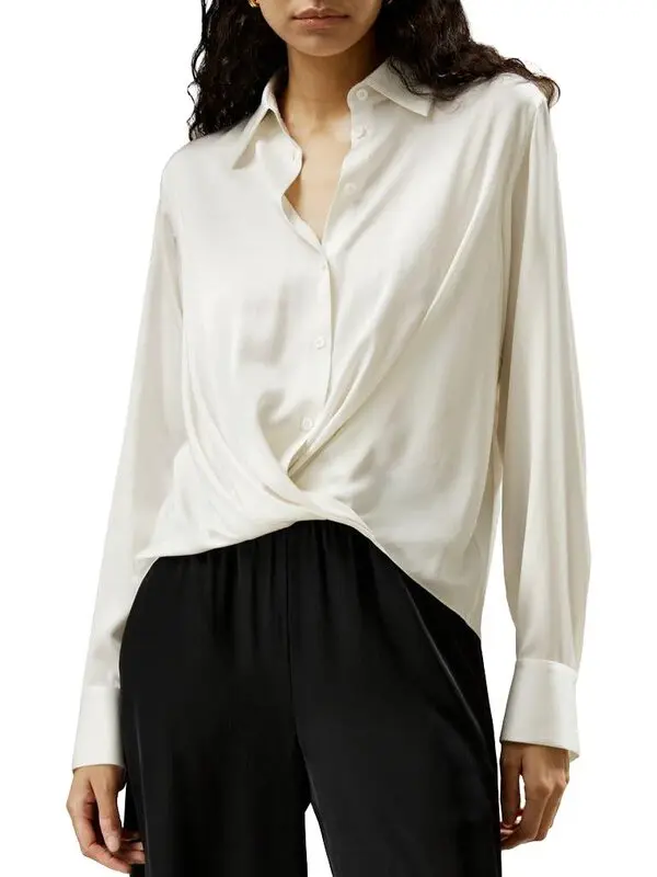 Lilysilk Hem Pleated Silk Blouse - White