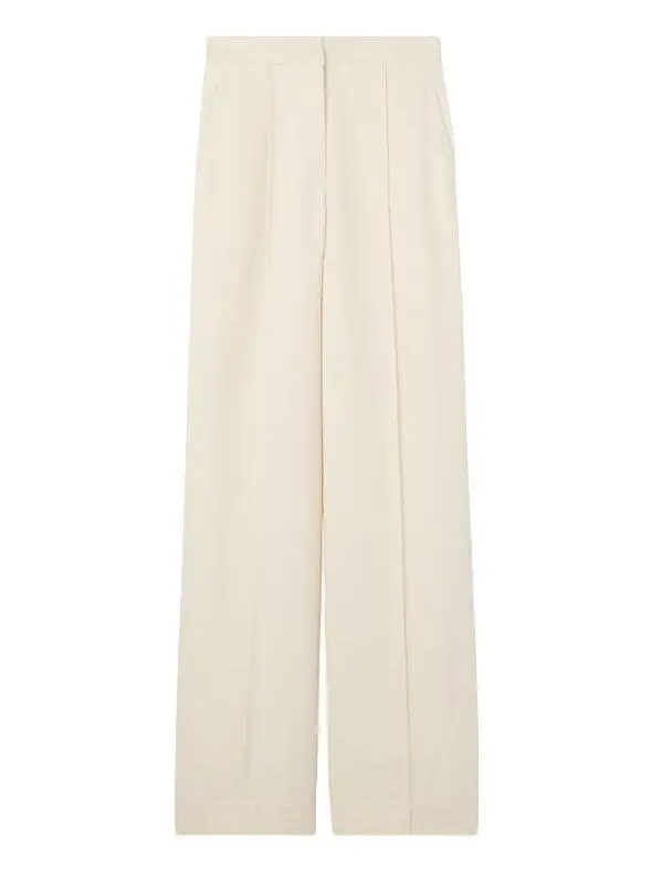 St. John Tonal Tweed Wide Leg Trousers - Ecru