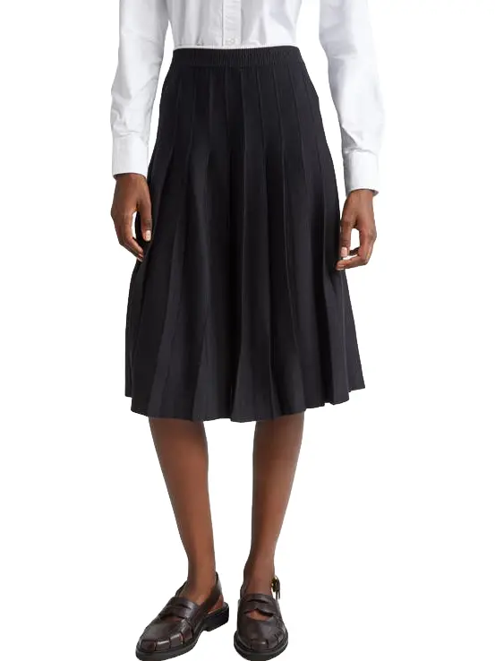 Thom Browne Pleated Wool And Silk Midi Skirt - Black
