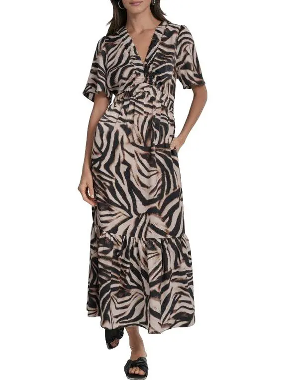 Dkny Print V-neck Maxi Dress - Blurred Zebra