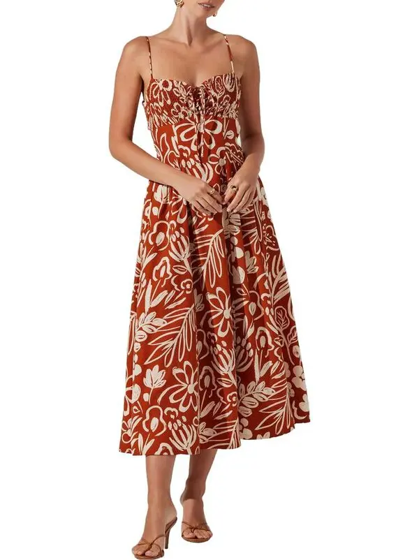 Astr The Label Sarai Floral Midi Sundress - Rust Cream Floral